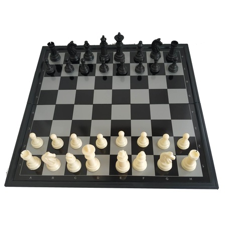 Joc 3 in 1 de sah, table si dame magnetic 30 cm, Alb/Negru, 30 x 30 x 2 ...