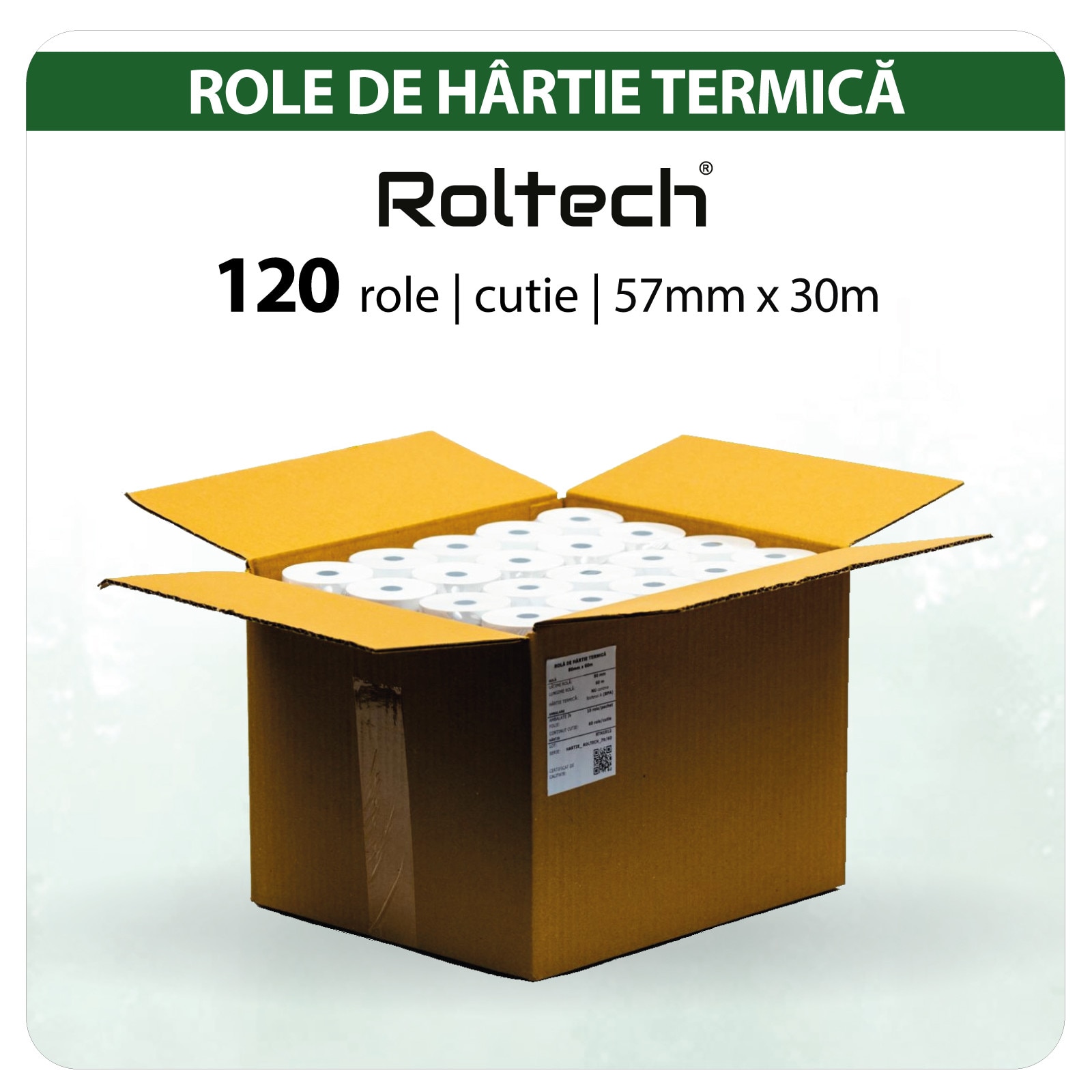 Role hartie termica ROLTECH, 57mm x 30m, non-BPA, 120 role/cutie - eMAG.ro