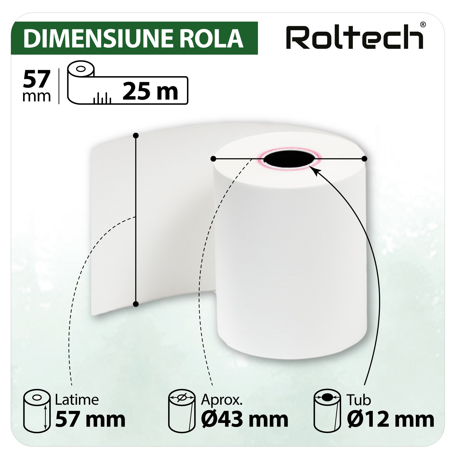 Rola hartie termica ROLTECH, 57mm x 25m, non-BPA - eMAG.ro