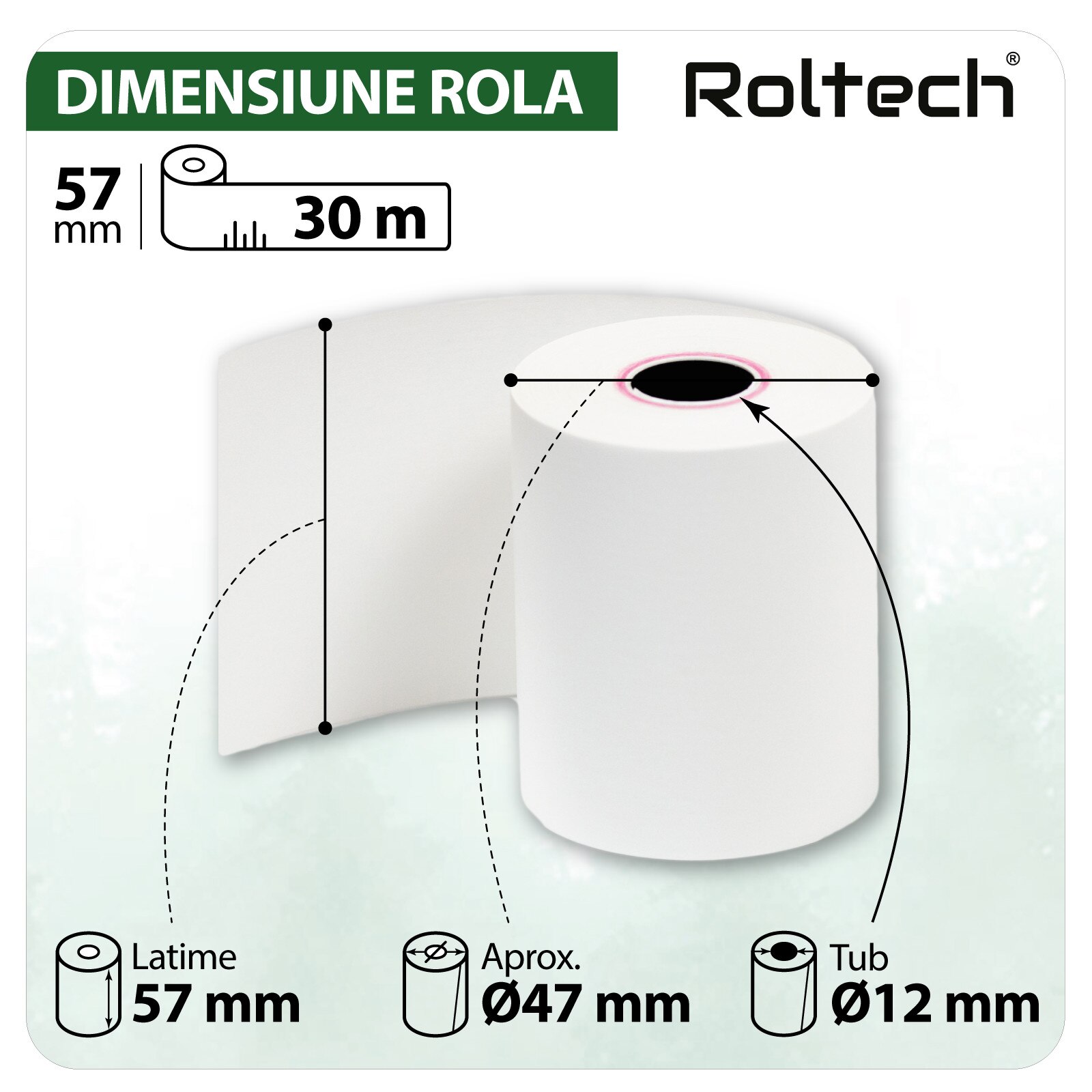 Role hartie termica ROLTECH, 57mm x 30m, non-BPA, 120 role/cutie - eMAG.ro
