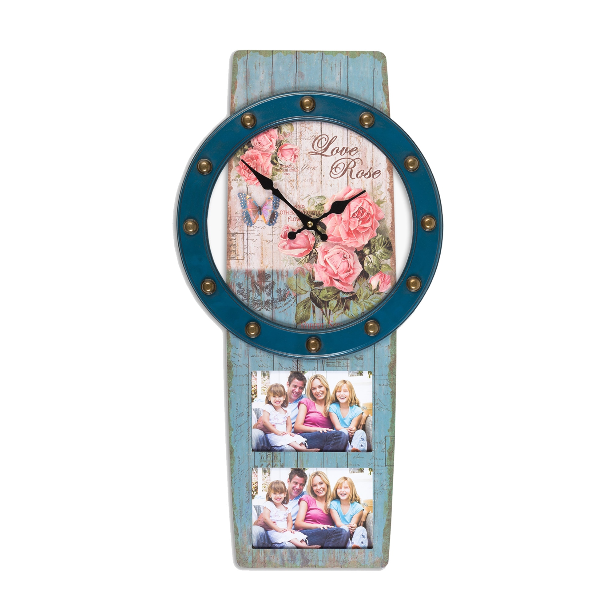 Ceas decorativ cu rama foto, 34x65cm, blue - eMAG.ro