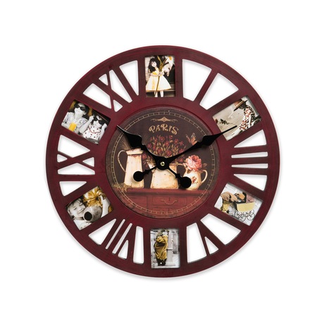 Ceas decorativ cu rama foto, 40x40cm, retro, mahon - eMAG.ro
