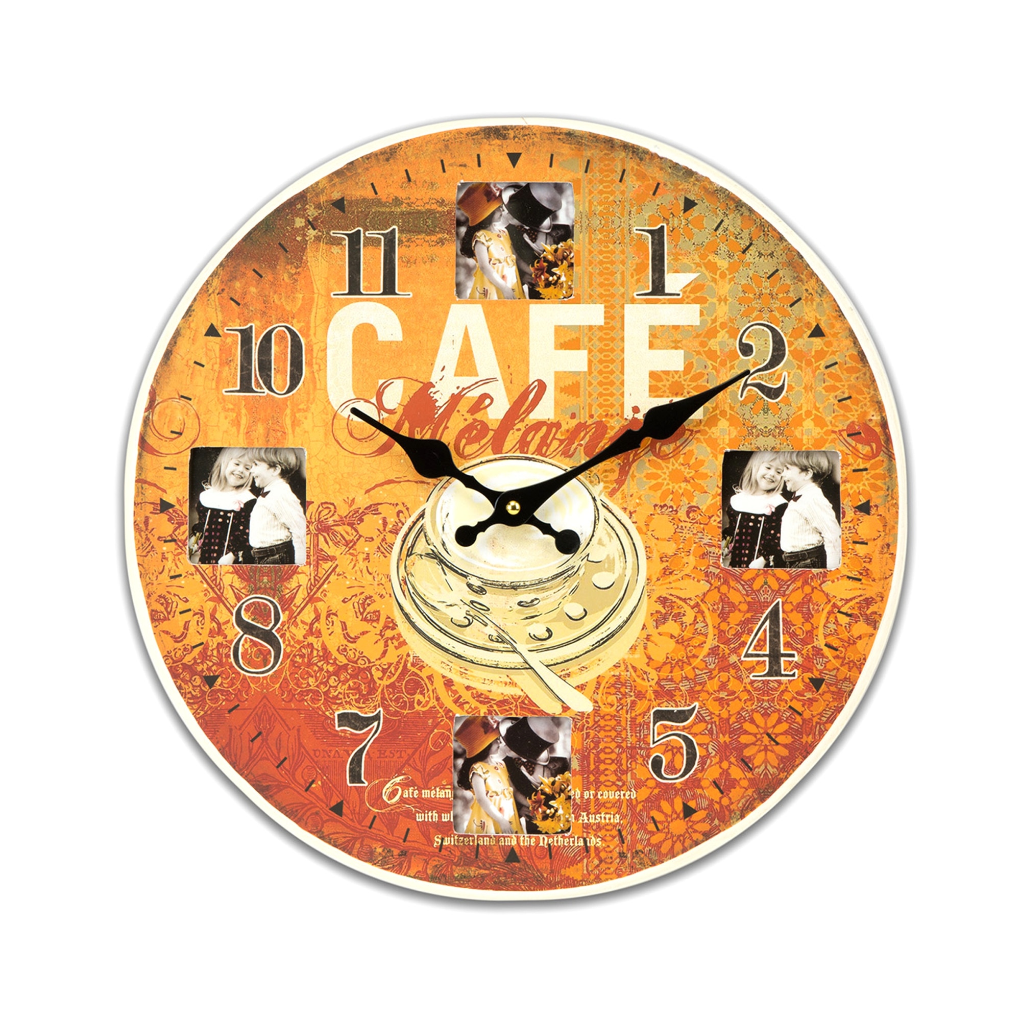 Ceas decorativ cu rama foto, 34x34cm, Cafe, orange - eMAG.ro