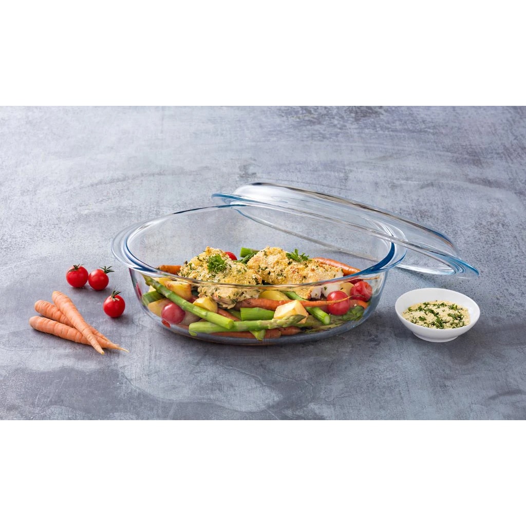 Vas oval cu capac, sticla termorezistenta, 3,1L + 1L, "Slow Cook ...