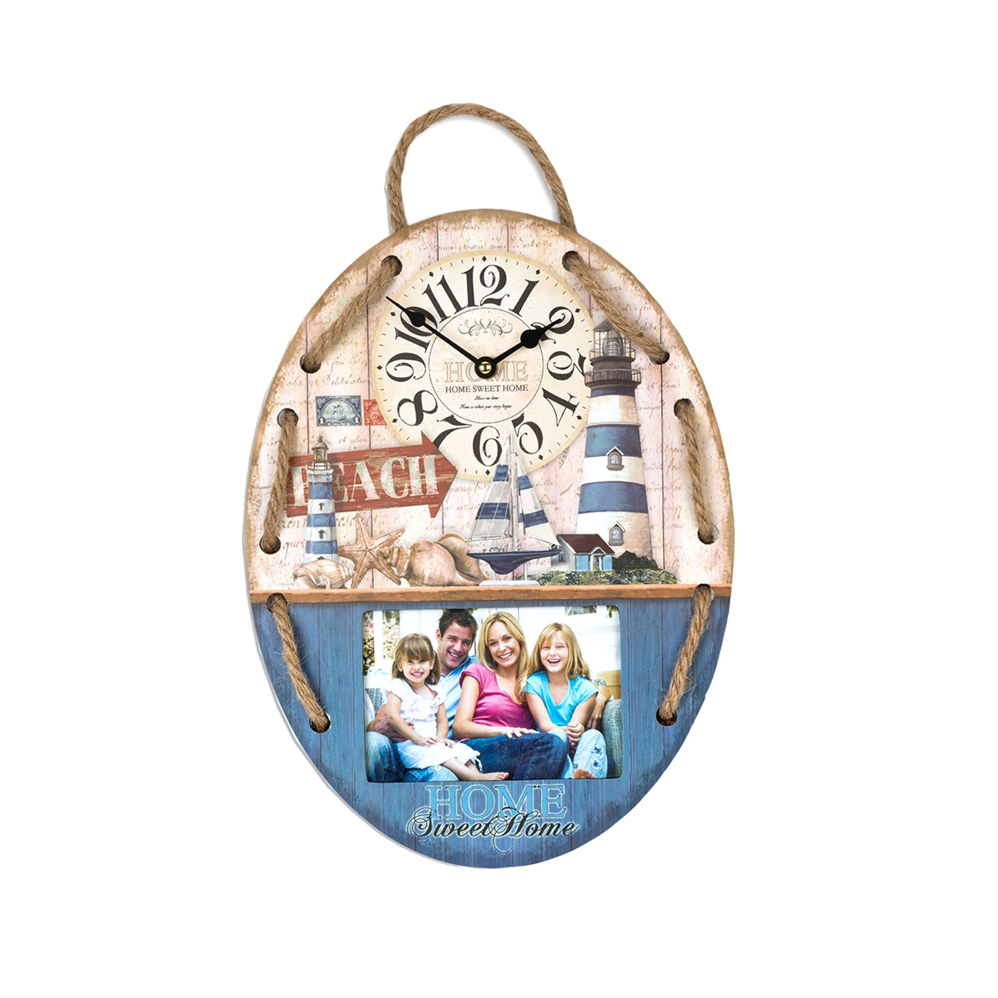 Ceas decorativ cu rama foto, 30x40cm, creme-blue - eMAG.ro