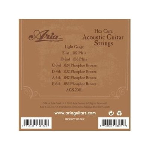 Set 6 corzi chitara acustica - Aria AGS-200L Light 012 - 053 - eMAG.ro