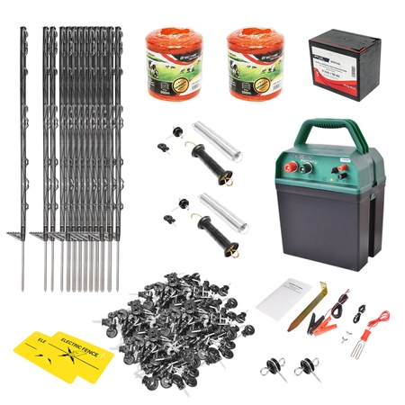 Kit complet gard electric 9-12V 0,21 Joule, 90 Ah, 1000m, 50 stalpi, 2 ...