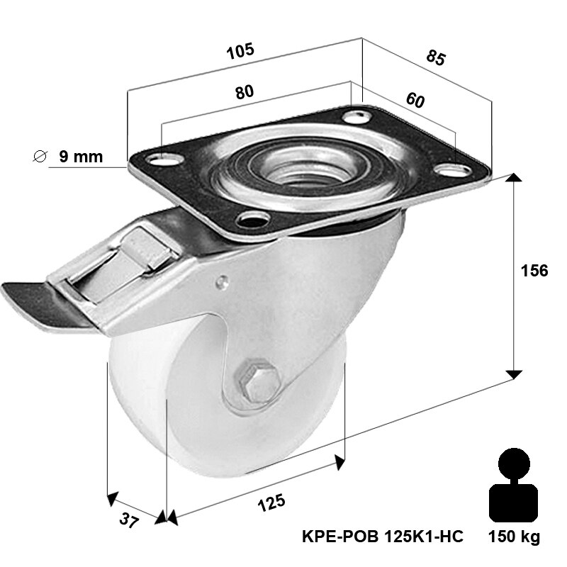 Rola pivotanta cu frana KPE-POB 125K1-HC cu roata din poliamida ...