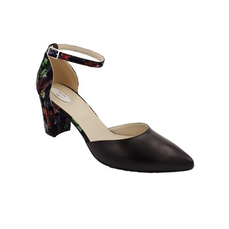 Sandale dama, SandAli, piele naturala, toc gros, imbracat, negru cu ...