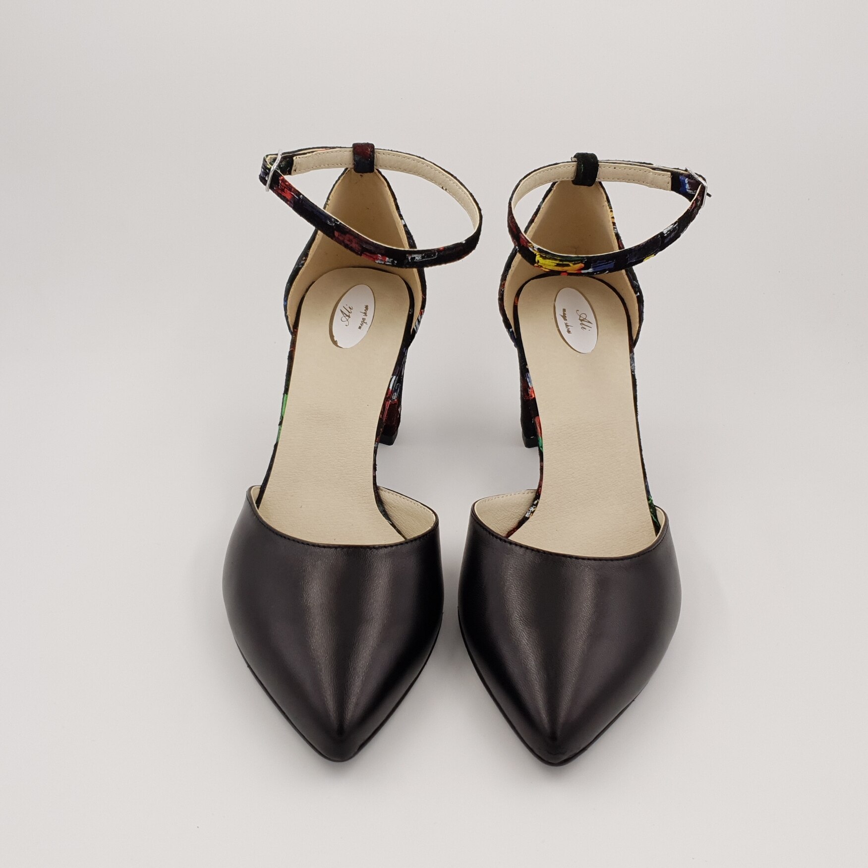 Sandale dama, SandAli, piele naturala, toc gros, imbracat, negru cu ...