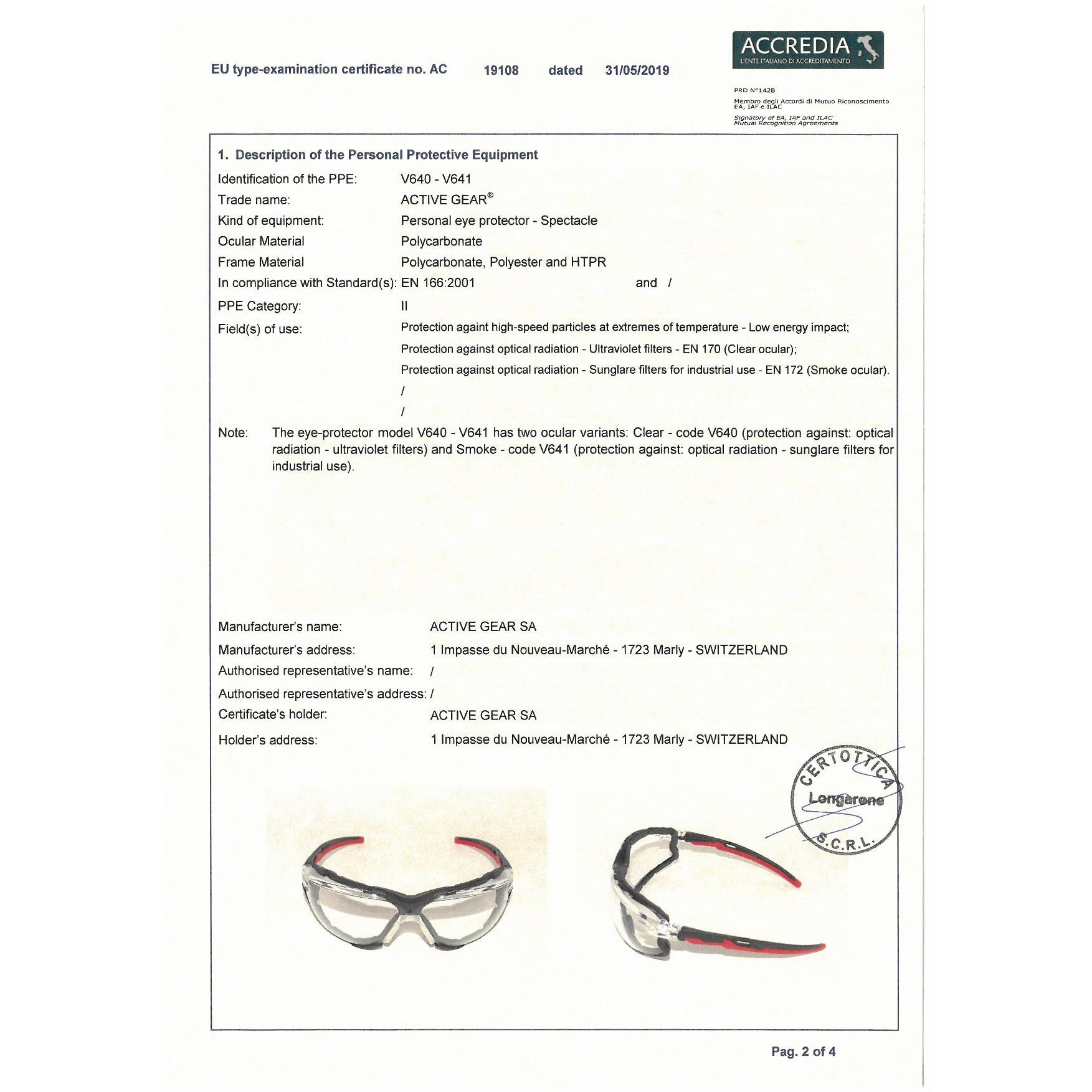 Защитни очила ACTIVE GEAR, Active VISION V640 Покритие против ...