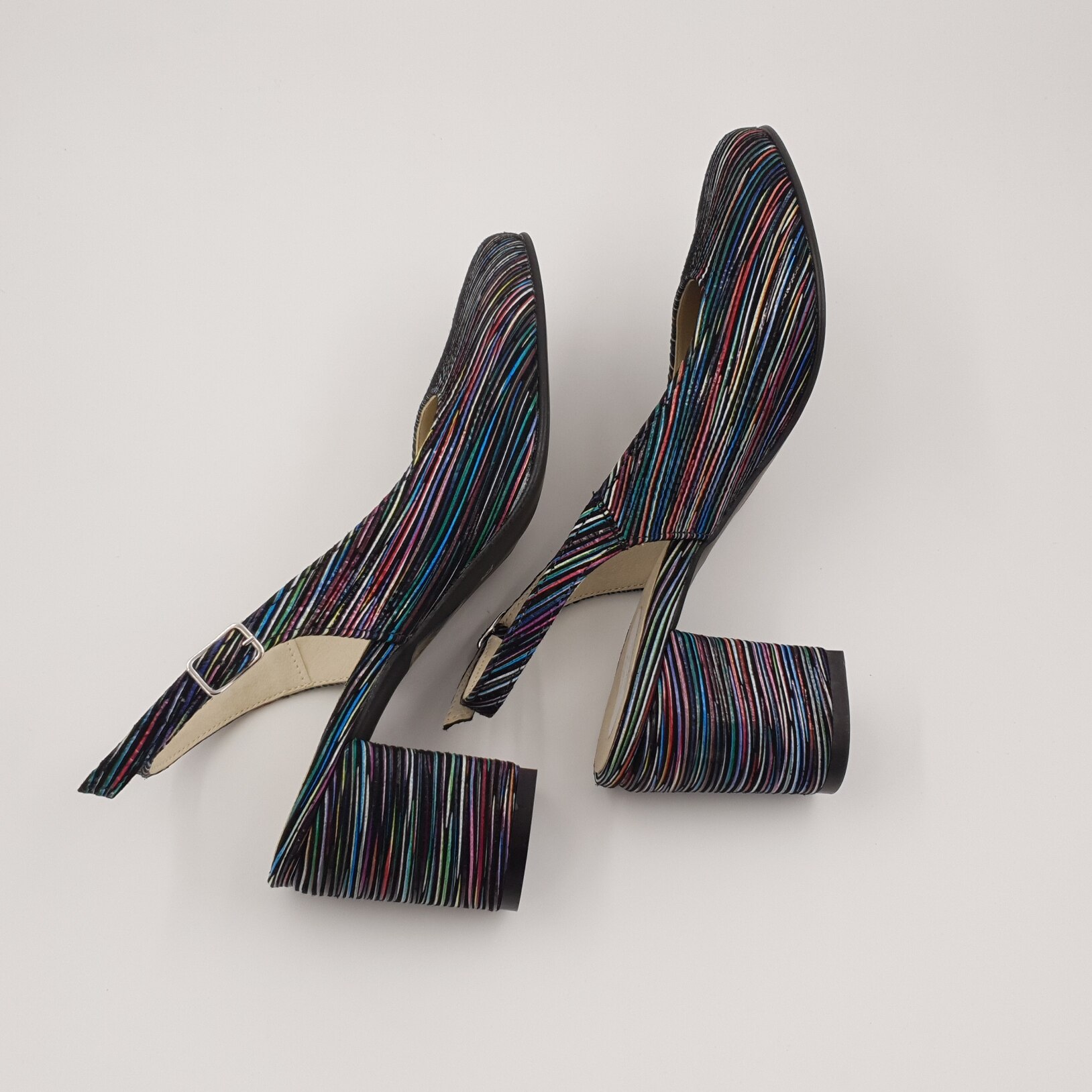 Sandale dama, SandAli, piele naturala, toc gros, imbracat, dungi ...