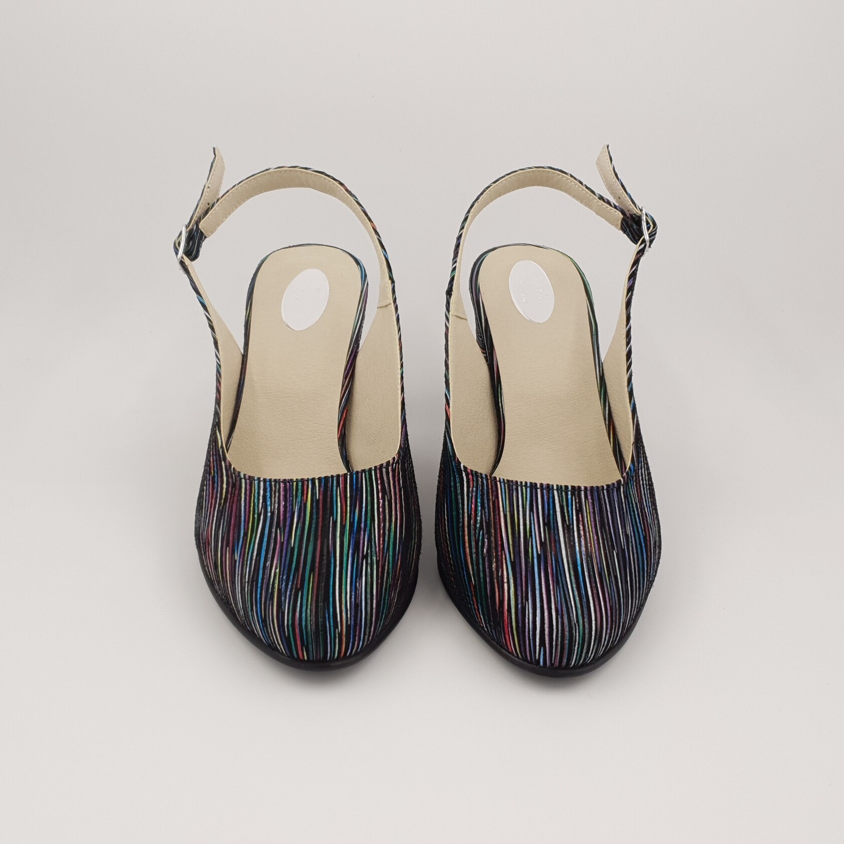 Sandale dama, SandAli, piele naturala, toc gros, imbracat, dungi ...