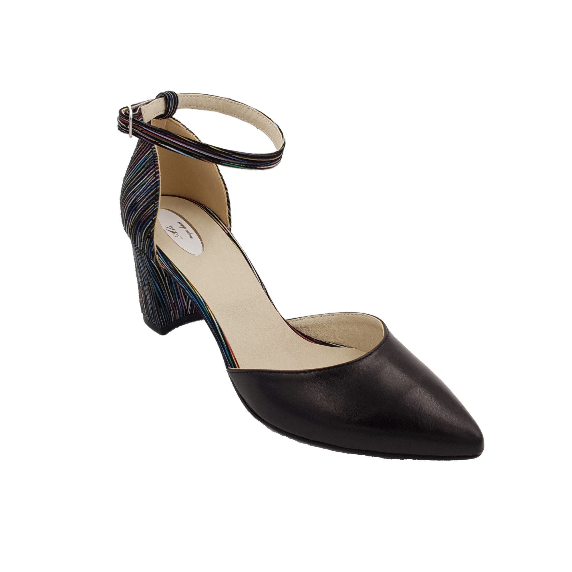 Sandale dama, SandAli, piele naturala, toc gros, imbracat, negru cu ...