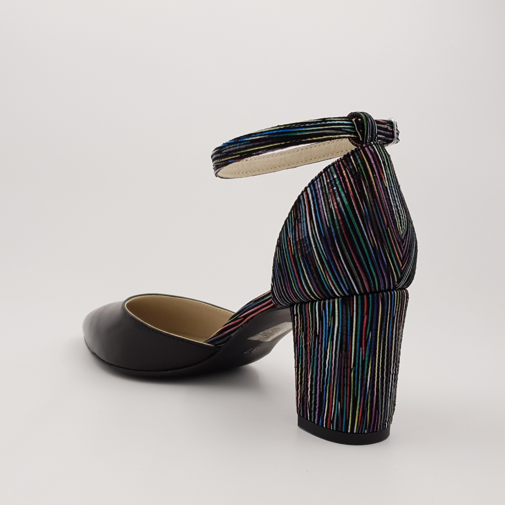 Sandale dama, SandAli, piele naturala, toc gros, imbracat, negru cu ...