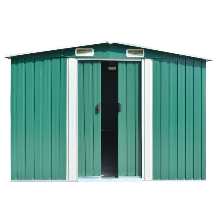 Sopron/Magazie de gradina/exterior vidaXL, 257x392x181 cm, verde, metal ...