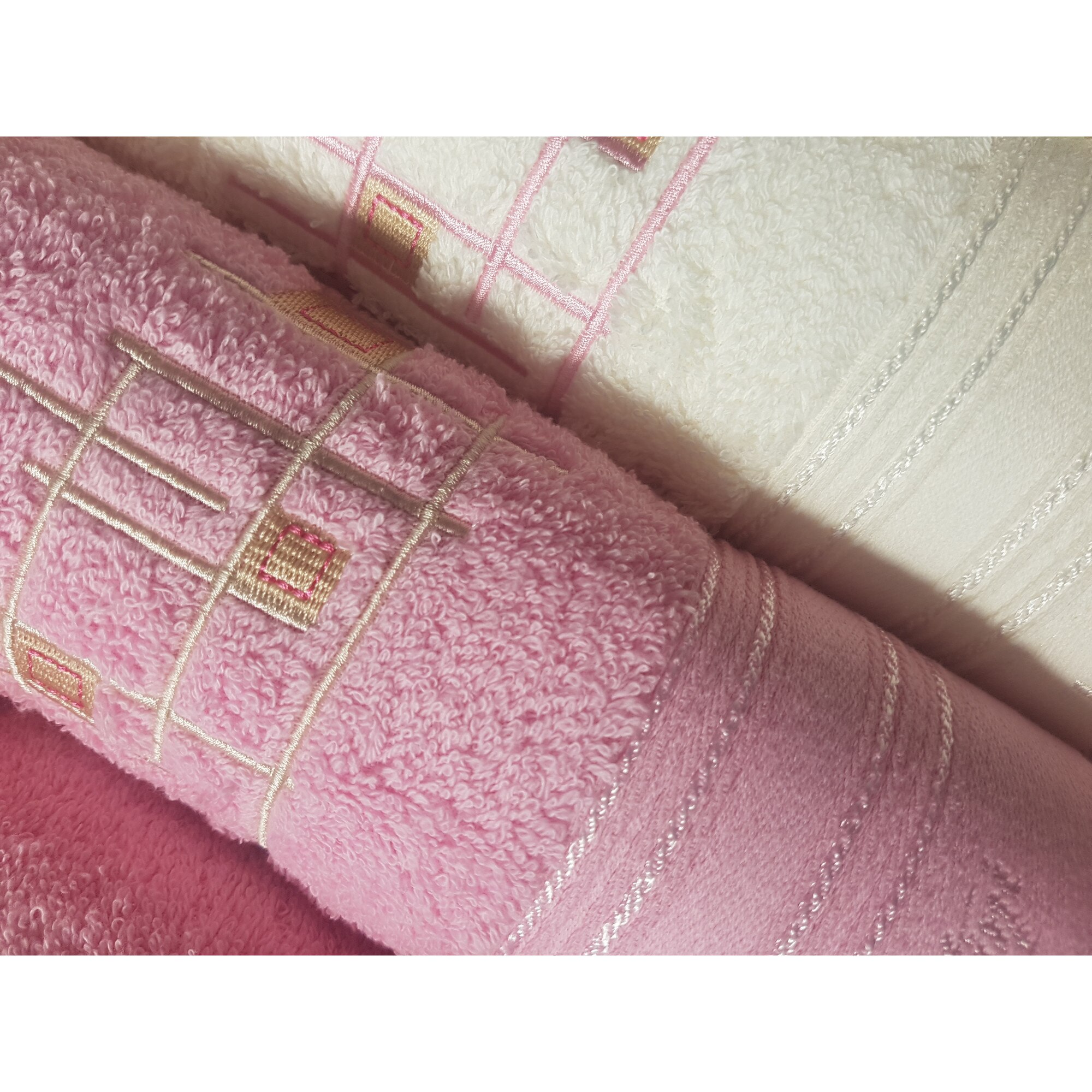 Set de 6 prosoape baie Valentini Bianco, culoare Roz cu crem, model ...