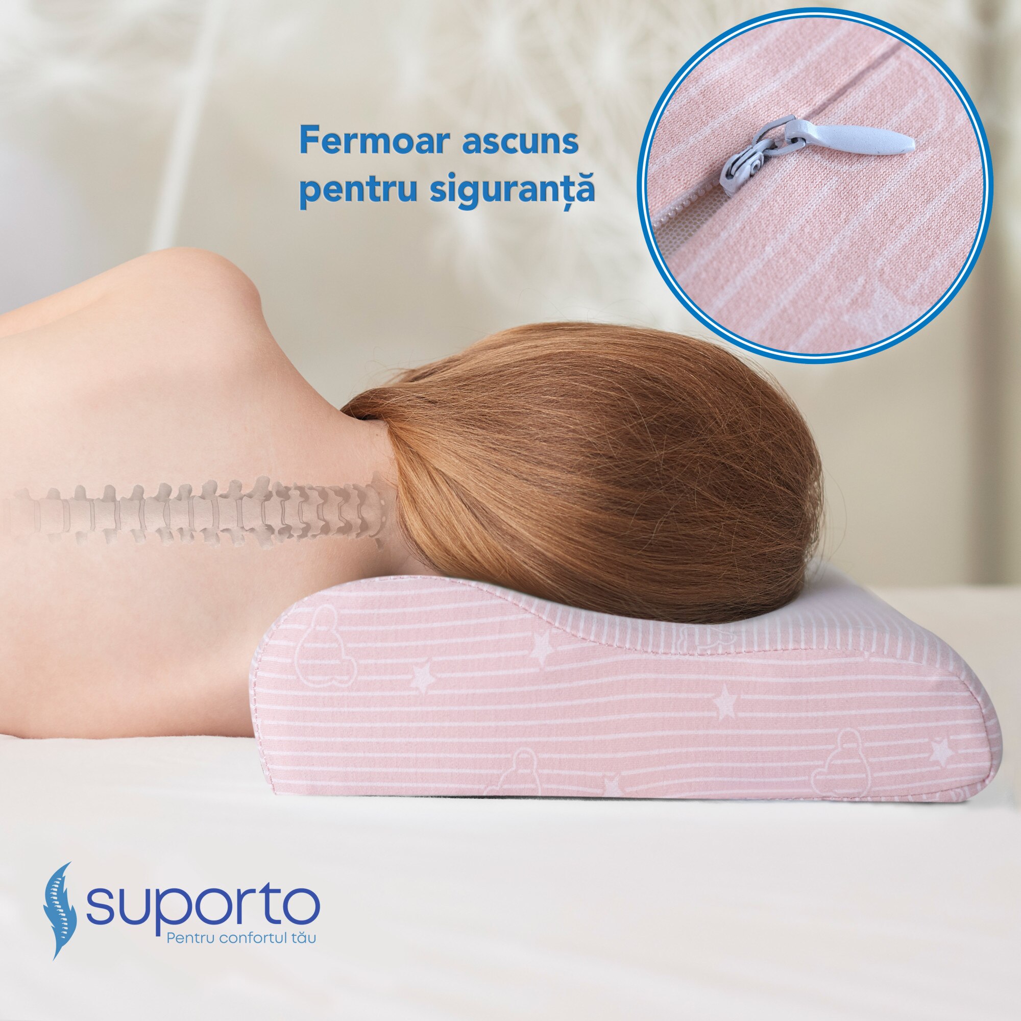 Perna pentru copii din spuma cu memorie, antialergica, cu 2 inaltimi si ...