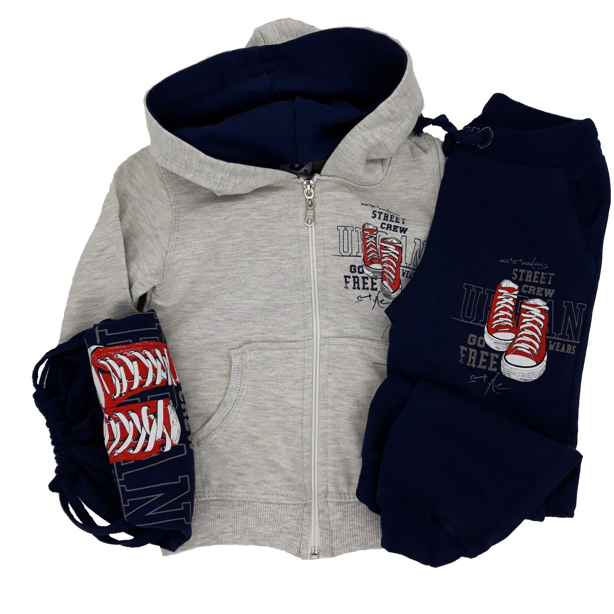 Trening copii, din bumbac, gri/bleumarin, 104 cm, 4 ani - eMAG.ro