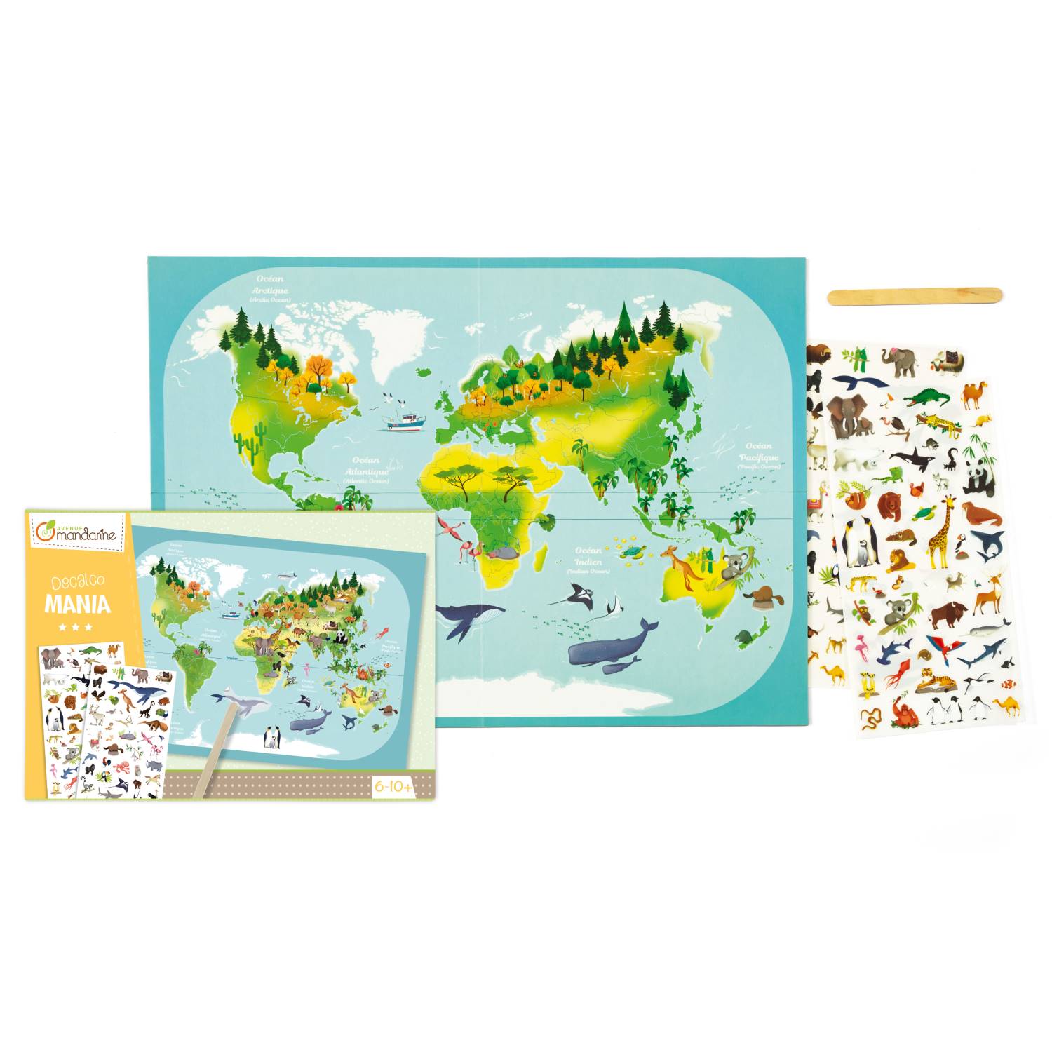 Set creativ cu autocolante, Harta lumii cu animale, Clairefontaine ...