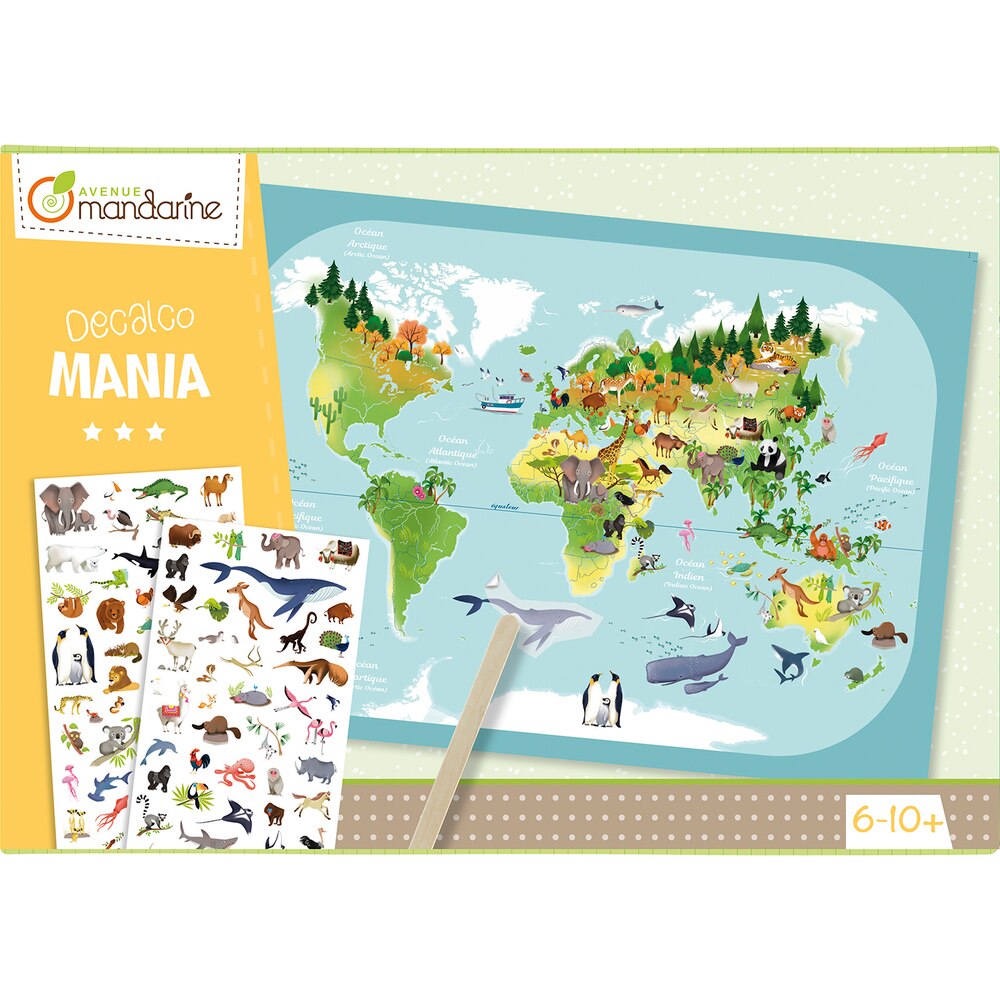 Set creativ cu autocolante, Harta lumii cu animale, Clairefontaine ...