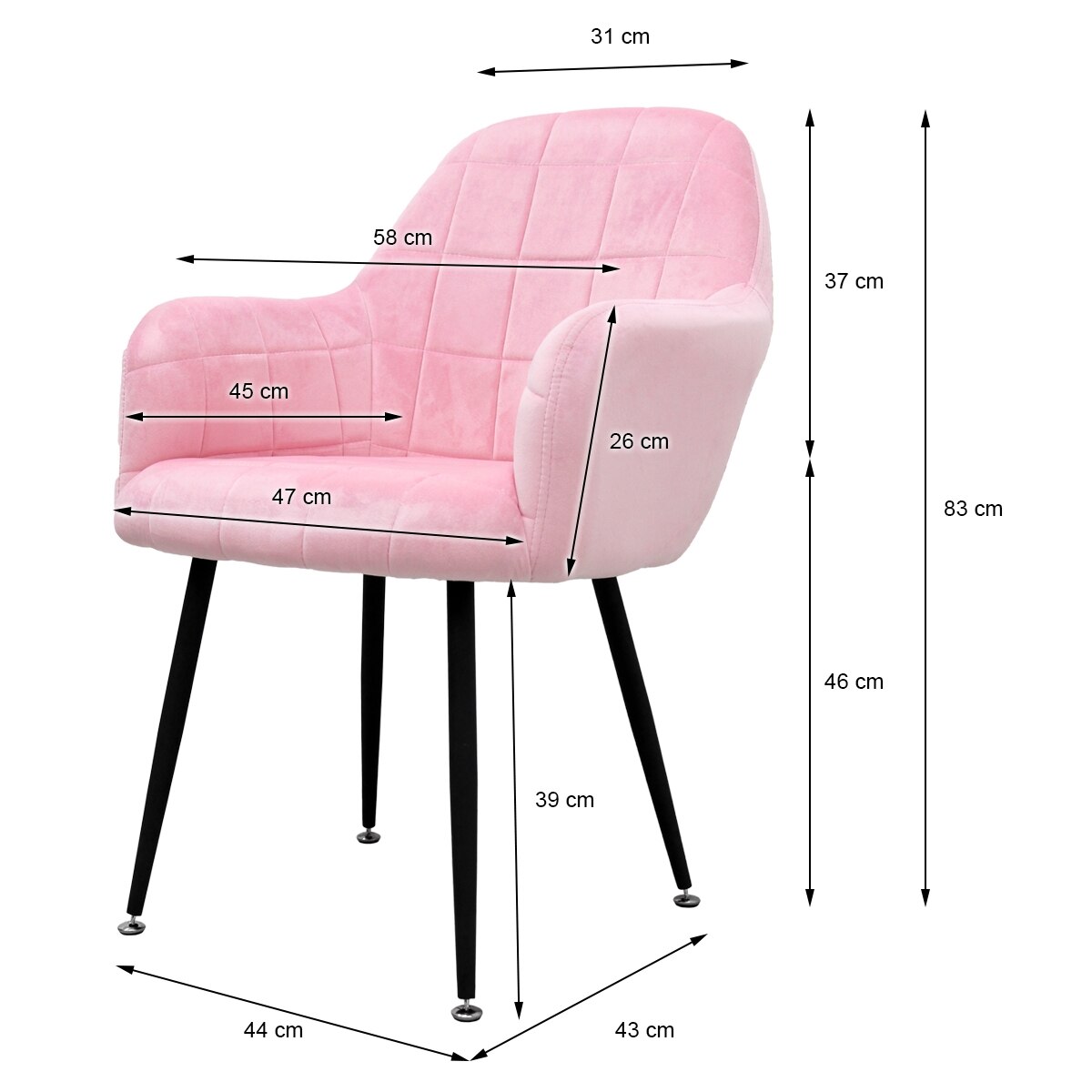 Set 2 scaune dining de tip fotoliu, ECD Germany, aspect de catifea, roz ...