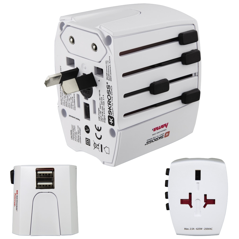 Adaptor priza pentru calatorii Hama MUV USB, 2 porturi USB, 100-250 V ...