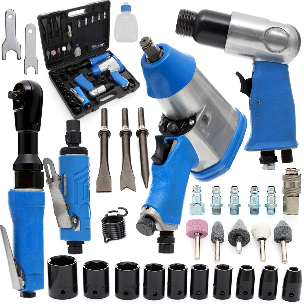 Trusa de scule pneumatice profesionala cu pistol de impact Tagred, clichet, ciocan si biax ...