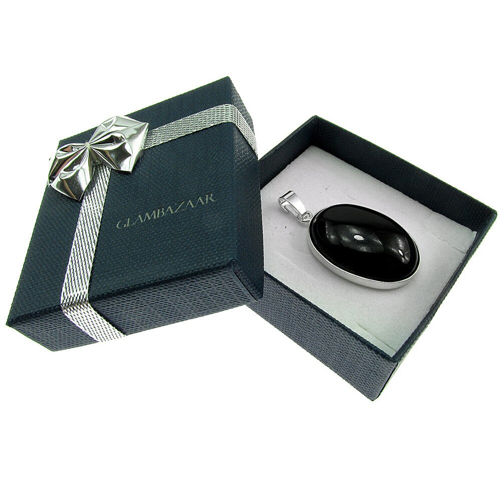 Pandantiv argint mare cu agat negru natural 25x18 MM, GlamBazaar - eMAG.ro