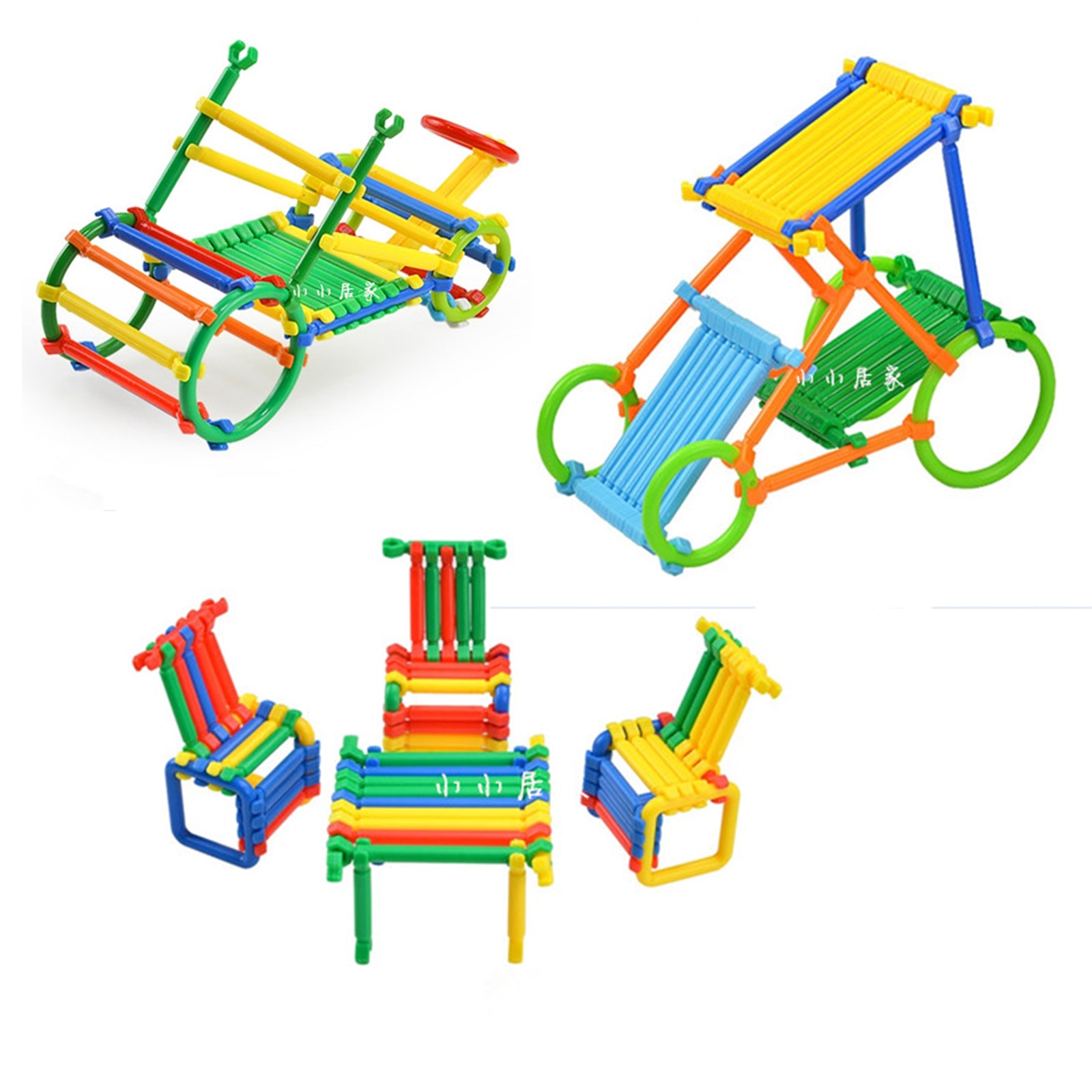 Joc de constructie, model forme geometrice si bete, colorate, plastic ...