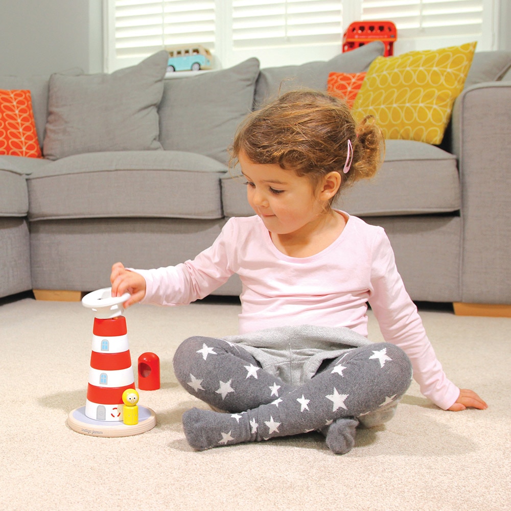 Дървена играчка за подреждане, Indigo Jamm, Lighthouse, 12 месеца ...