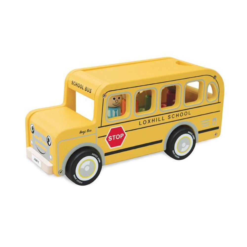 Set autobuz de scoala din lemn, Indigo Jamm, galben, 5 piese - eMAG.ro