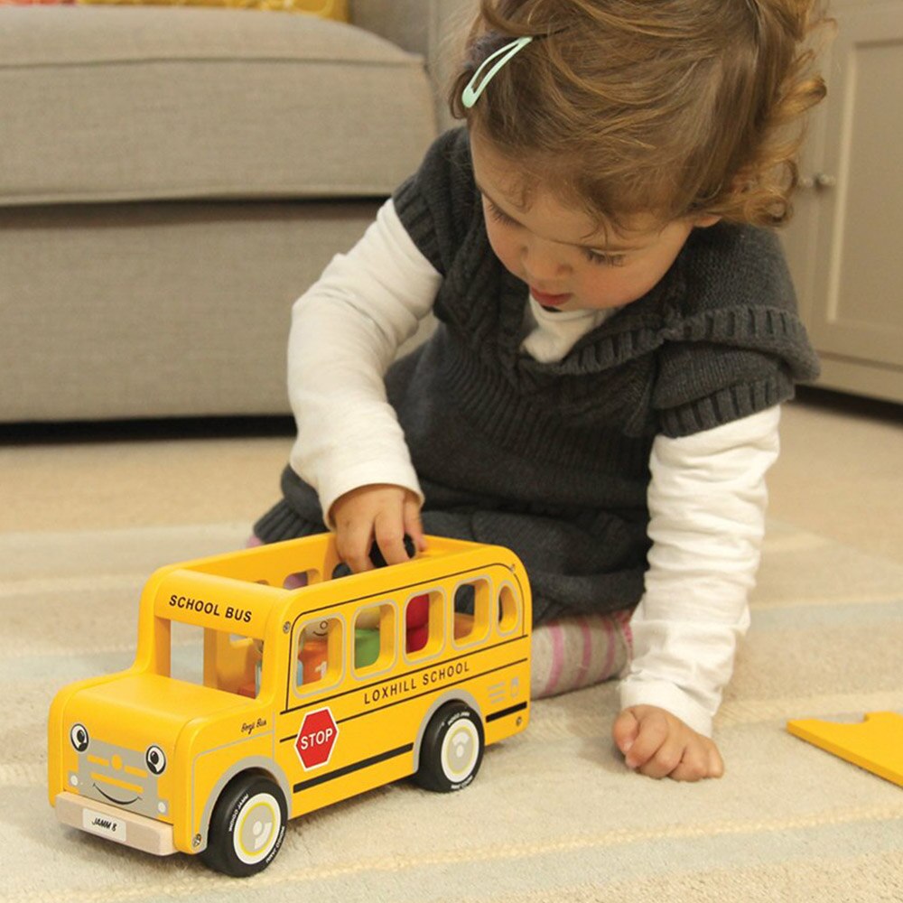Set autobuz de scoala din lemn, Indigo Jamm, galben, 5 piese - eMAG.ro