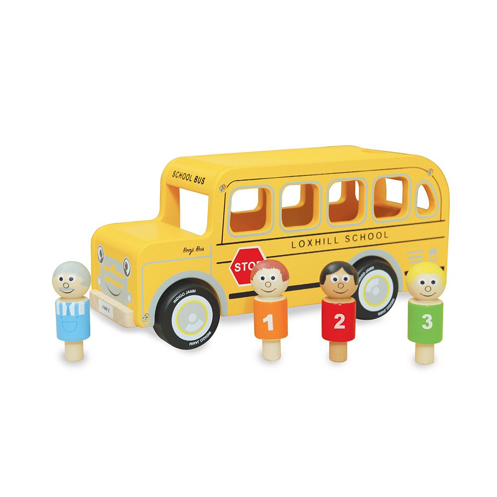 Set autobuz de scoala din lemn, Indigo Jamm, galben, 5 piese - eMAG.ro