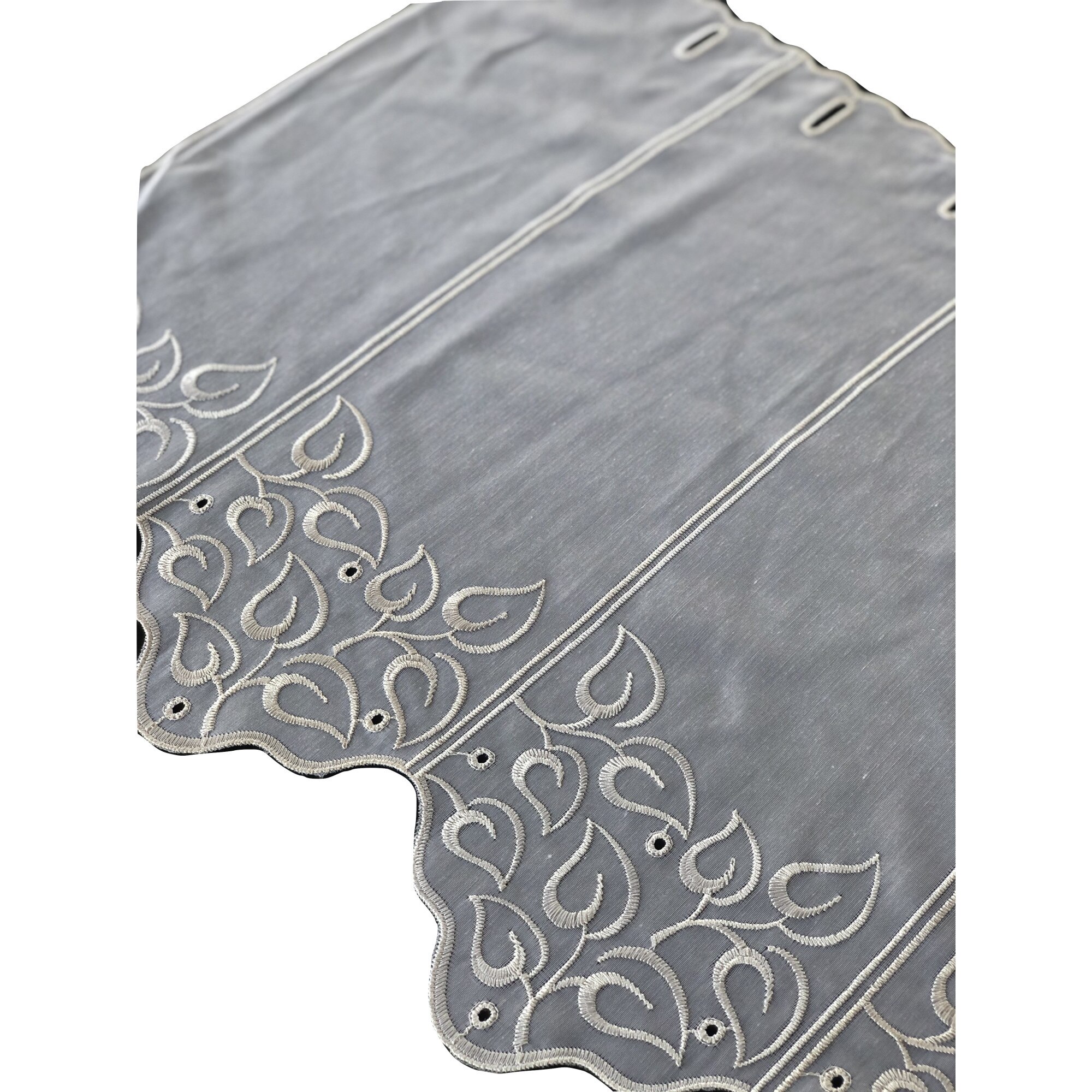 Perdea scurta, model floral, 60 cm, alb - eMAG.ro