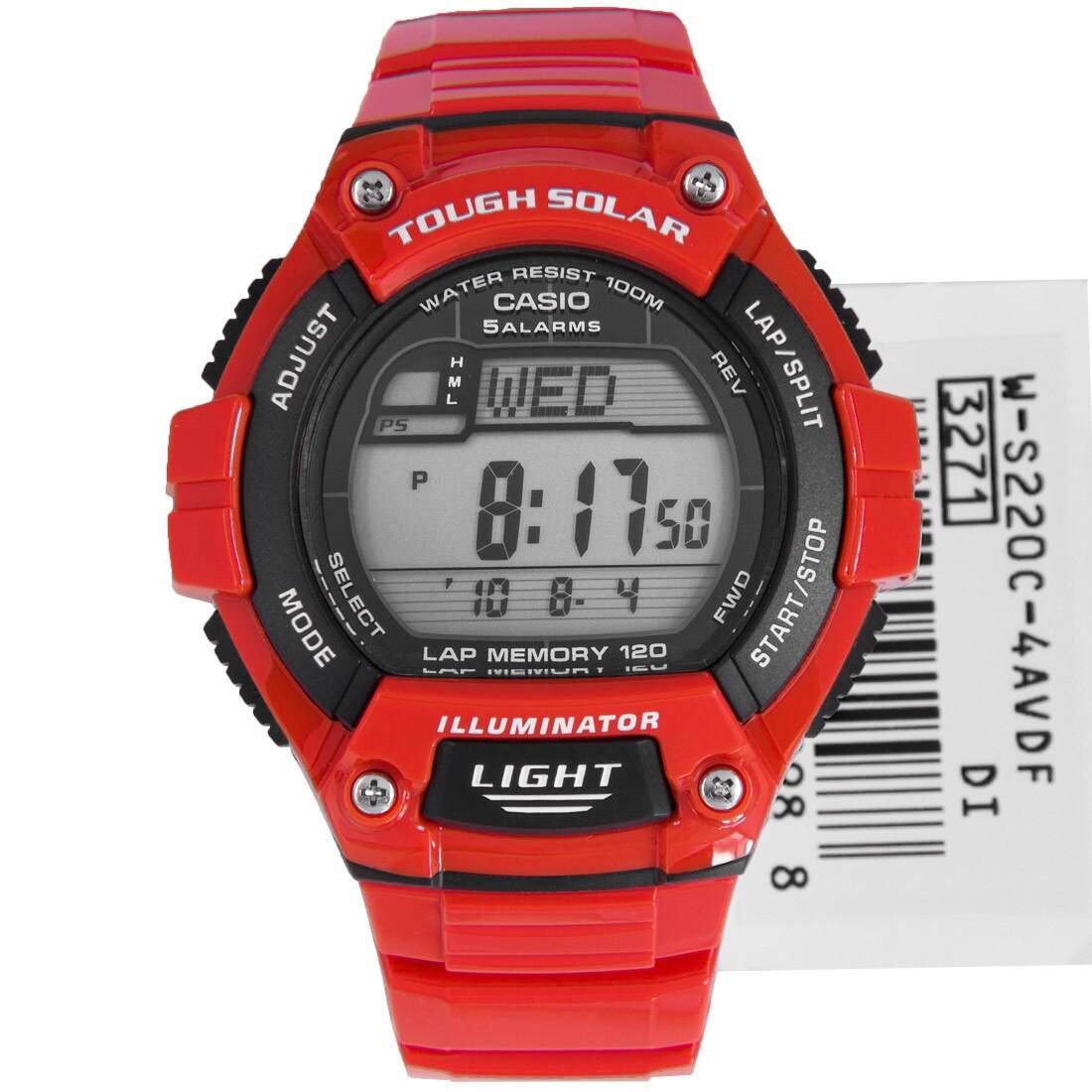 Ceas Casio W-S220C-4AVDF, digital, rosu, carcasa 50mm, Solar Powered - eMAG.ro