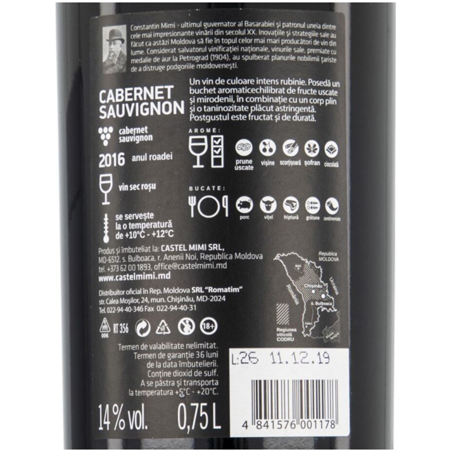 Vin Rosu Castel Mimi Cabernet Sauvignon, Sec, 0.75l - eMAG.ro