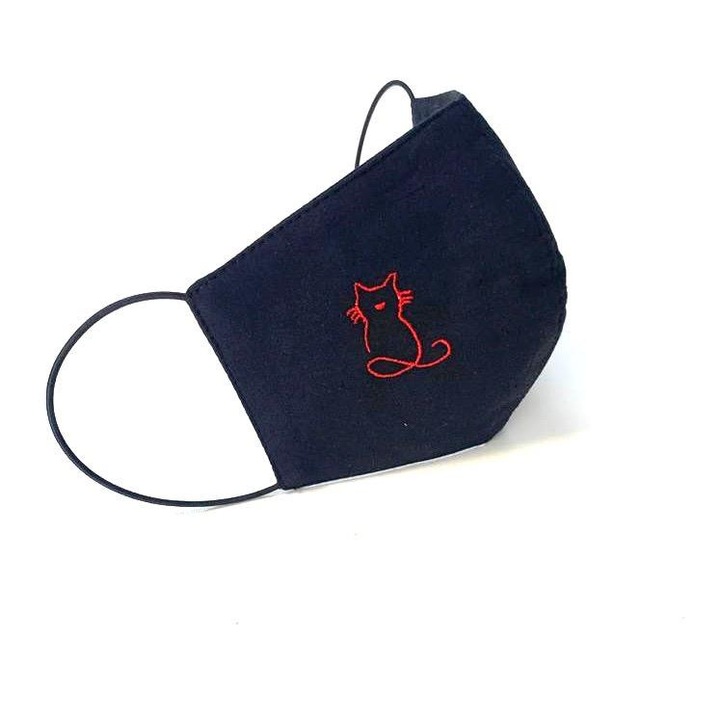 Masca broderie pisica, cu doua straturi din bumbac 100 %, doua din ...