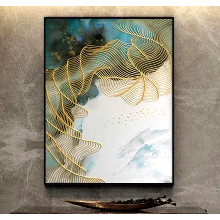 Raze de soare Peisaj abstract pictat manual ulei pe panza, 130x80cm ...