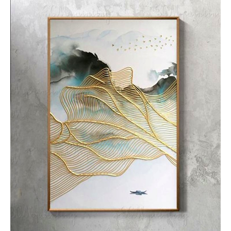 Raze de soare Peisaj abstract pictat manual ulei pe panza, 130x80cm ...