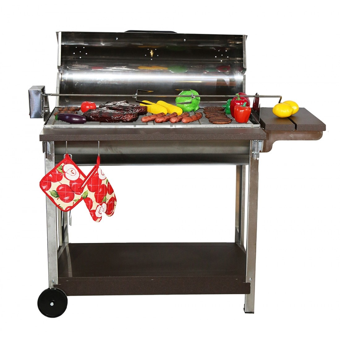 Gratar carbune baril INOX 113cm X 54cm, cu rotisor, motor si tepusa ...