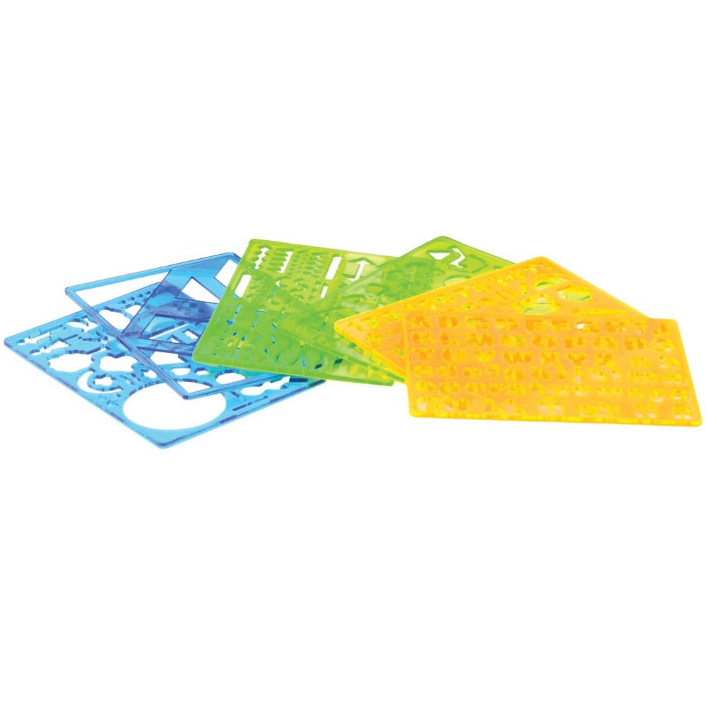 Set 6 sabloane pentru desenat, litere, cifre si alte forme, multicolor ...
