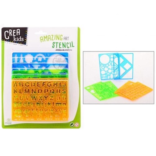 Set 6 sabloane pentru desenat, litere, cifre si alte forme, multicolor ...