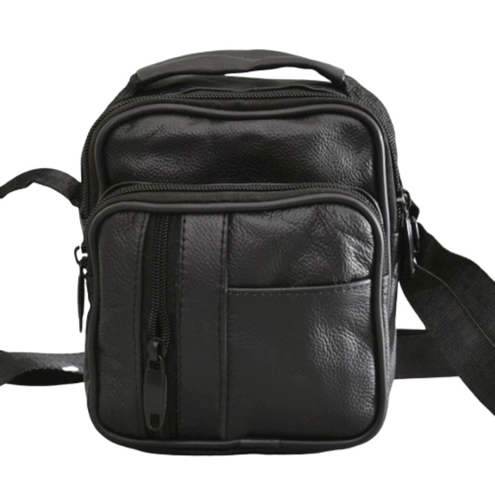 Geanta barbati, Piele naturala, 13 x 16 x 5, Negru - eMAG.ro