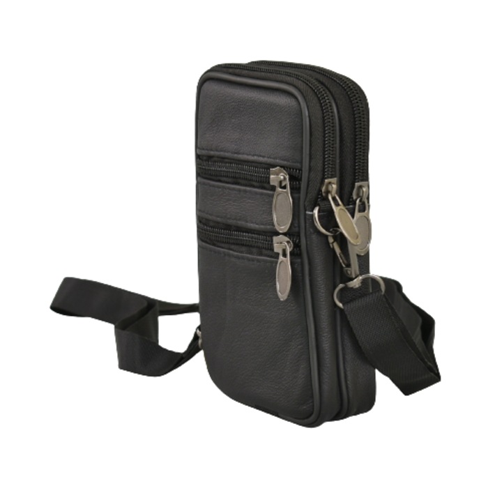 Geanta barbati, Piele naturala, 10/16/4cm, Negru - eMAG.ro