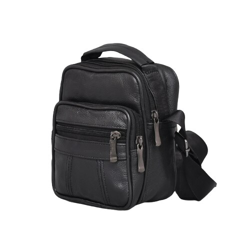 Geanta barbati, Piele naturala, Compartimentata, 14/17/6cm, Neagra ...