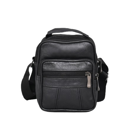 Geanta barbati, Piele naturala, Compartimentata, 14/17/6cm, Neagra ...