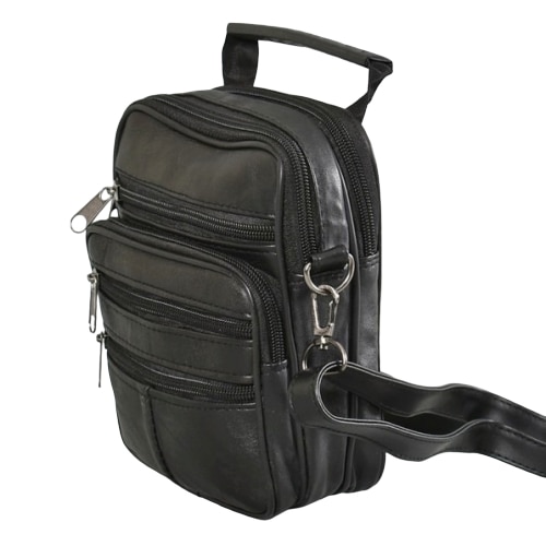 Geanta barbati, Piele naturala, Compartimentata, 13/17/5 cm, Neagra ...