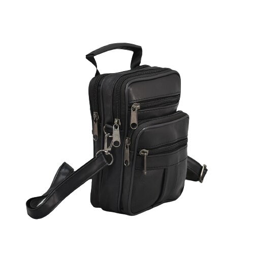 Geanta barbati, Piele naturala, Compartimentata, 13/18/5 cm, Neagra ...