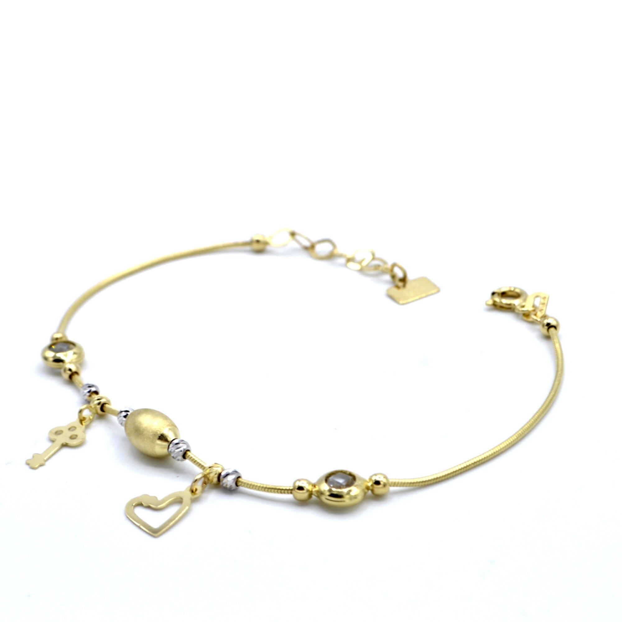 Bratara aur 14K, cu pandantive Inima, Cheita, pietre Zirconia - eMAG.ro